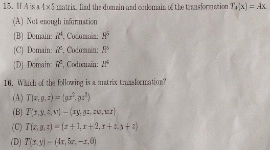 Solved If A is a 4 times 5 matrix, find the domain and | Chegg.com