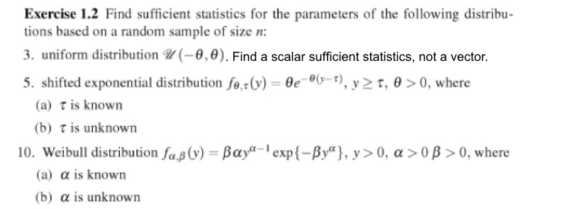 Solved Exercise 1.2 Find sufficient statistics for the | Chegg.com