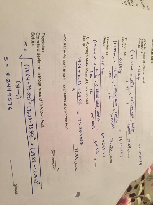 Solved Molar Mass of unknown Acid: Titration #1: Setup: | Chegg.com