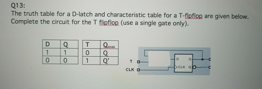 Solved Q13: The truth table for a D-latch and characteristic | Chegg.com
