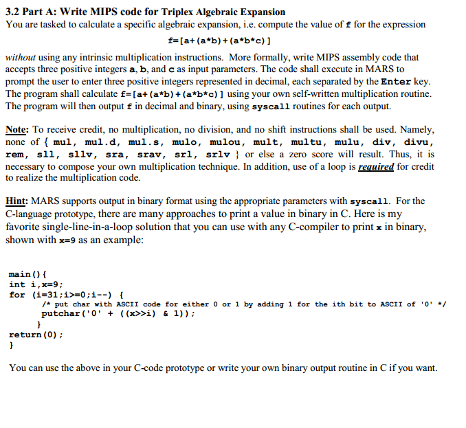 Solved Write MIPS code for Triplex Algebraic Expansion You | Chegg.com