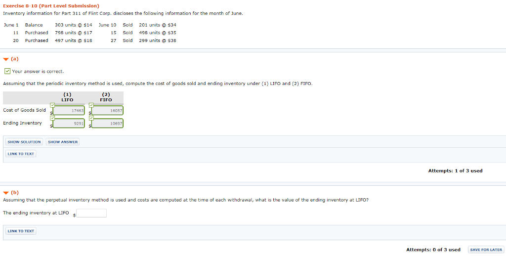 Solved Exercise 8-10 (Part Level Submission) Inventory | Chegg.com