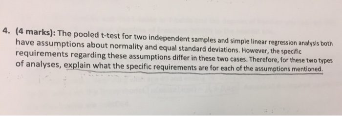Solved The pooled t-test for two independent samples and | Chegg.com