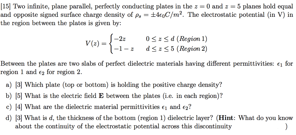 Solved Two infinite, plane parallel, perfectly conducting | Chegg.com
