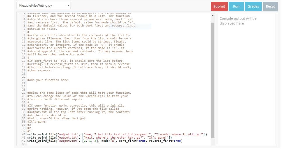 Solved Flexiblefilewritingpy Submitrun Grades Reset 3 A 
