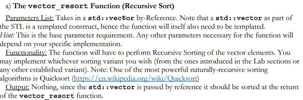Solved Help me write a functon recursive vector_resort and | Chegg.com