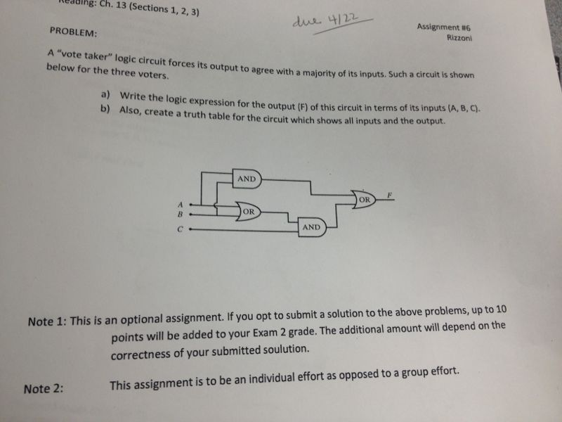 Solved A "vote taker" logic circuit forces its output to | Chegg.com