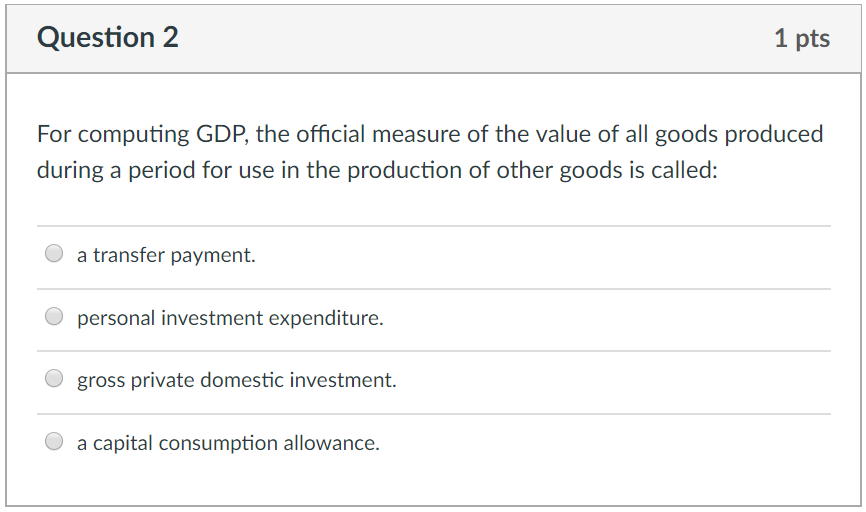 Solved Question 2 1 Pts For Computing Gdp The Official