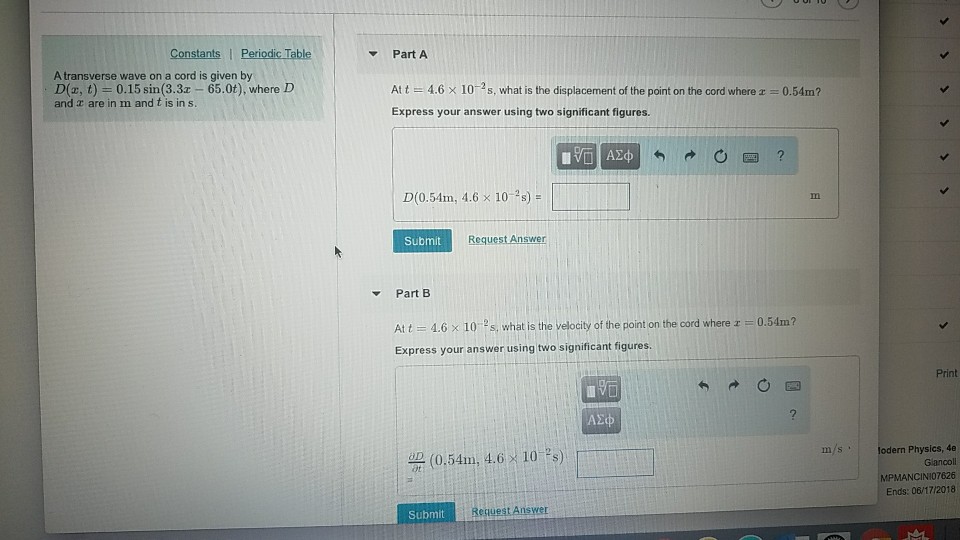 Solved Constants Periodic Table Part A A transverse wave on | Chegg.com