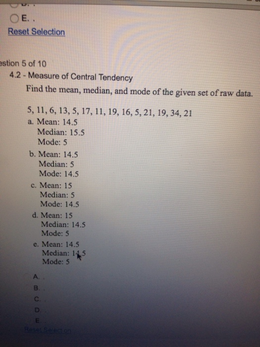 Solved Measure of Central Tendency Find the mean, median, | Chegg.com