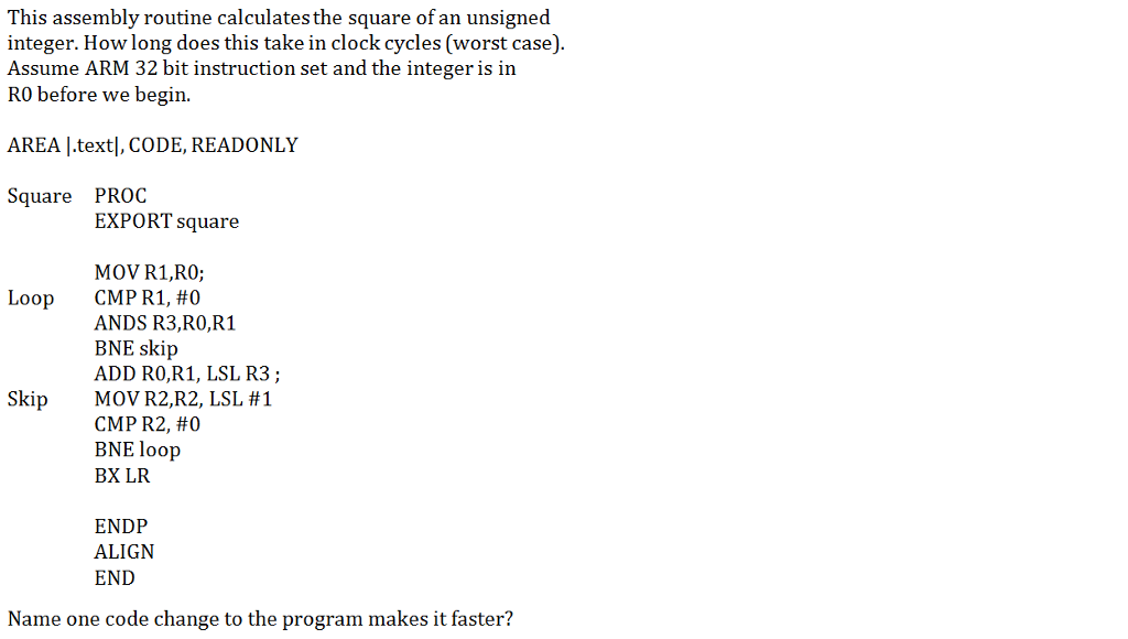 This assembly routine calculates the square of an | Chegg.com
