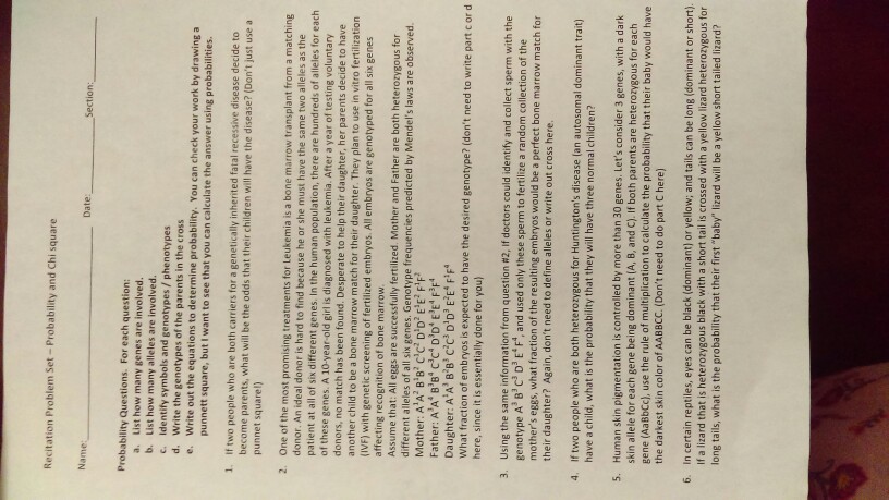 Recitation Problem Set - Probability and Chi square | Chegg.com