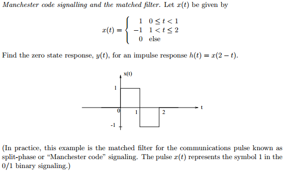 Solved Manchester code signalling and the matched filter. | Chegg.com