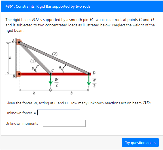 Solved #361. Constraints: Rigid Bar supported by two rods | Chegg.com