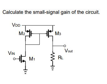 Solved Calculate the small-signal gain of the circuit. VDD ー | Chegg.com