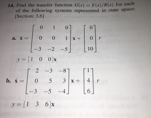 Solved 14. Find the transfer function G(s) Y(s)/R(s) for | Chegg.com