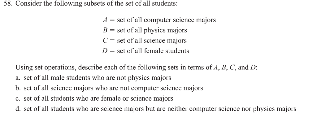 Solved 58. Consider the following subsets of the set of all | Chegg.com