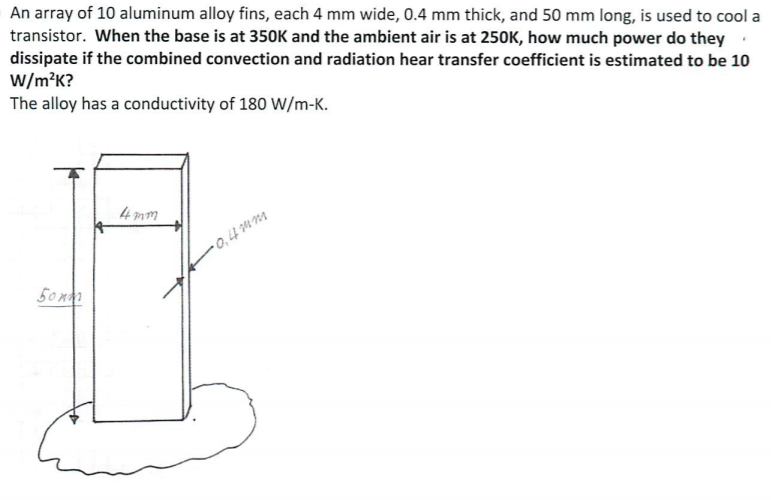 Solved An array of 10 aluminum alloy fins, each 4 mm wide, | Chegg.com