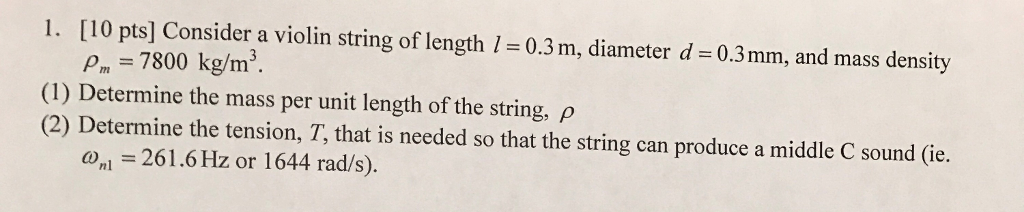 Solved Consider a violin string of length l = 0.3 m, | Chegg.com