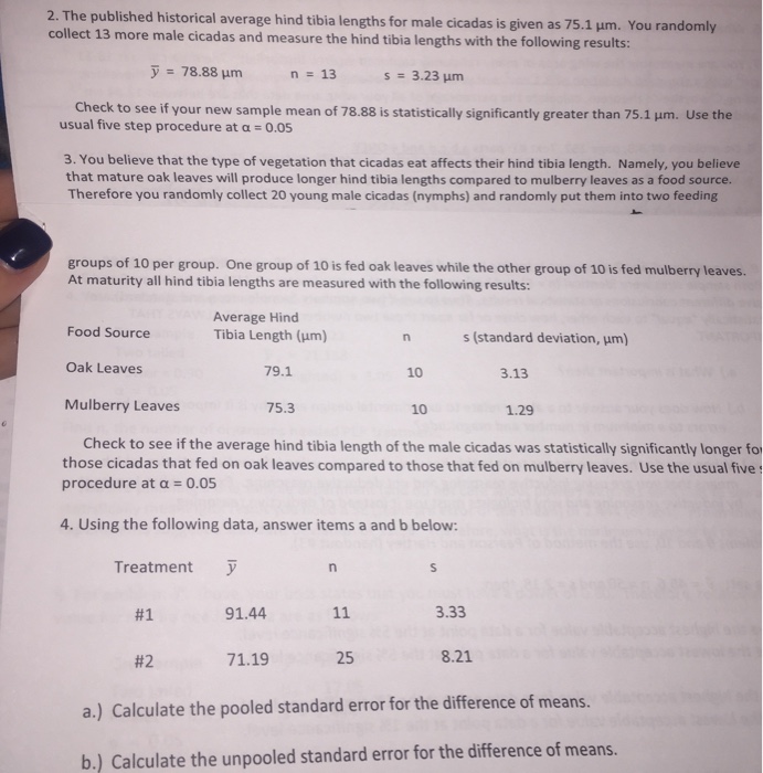 Solved The published historical average hind tibia lengths | Chegg.com