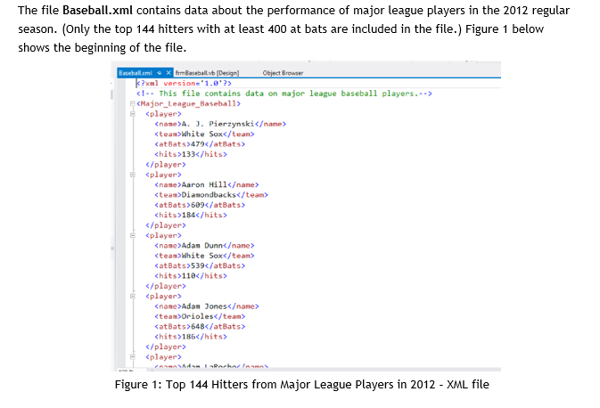 Solved The file Baseball.xml contains data about the | Chegg.com