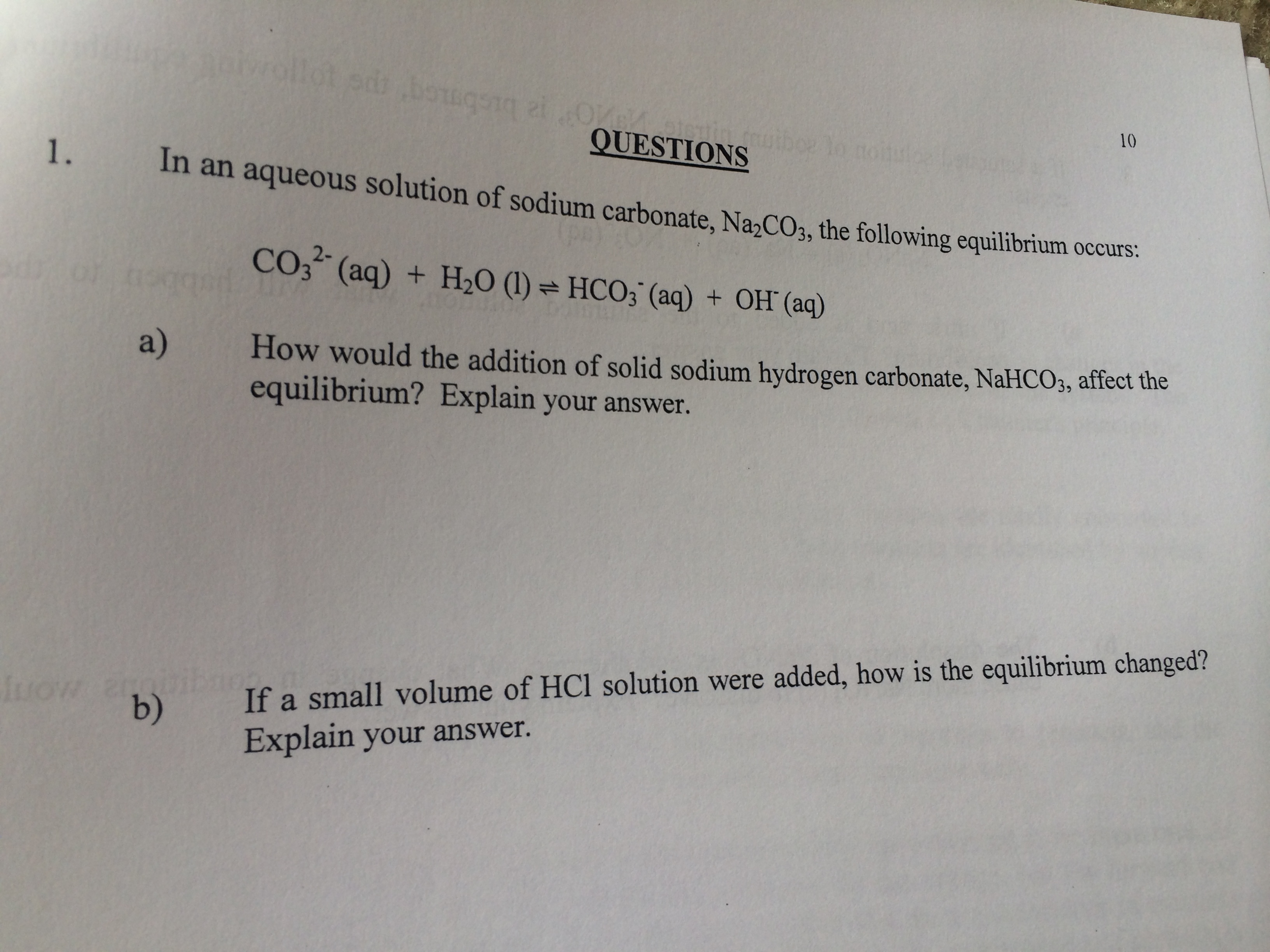 Solved In an aqueous solution of sodium carbonate, Na2CO3, | Chegg.com