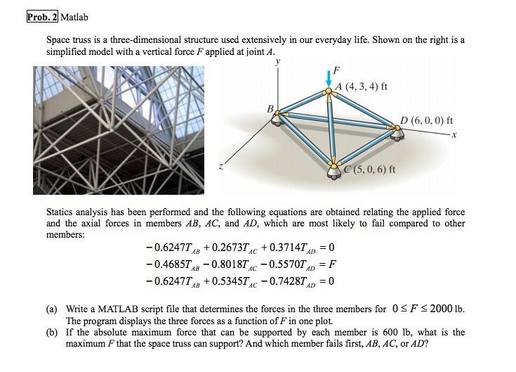 Solved Prob. 21 Matlab Space truss is a three-dimensional | Chegg.com