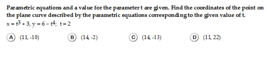 Solved Parametric equations and a value for the parameter t | Chegg.com