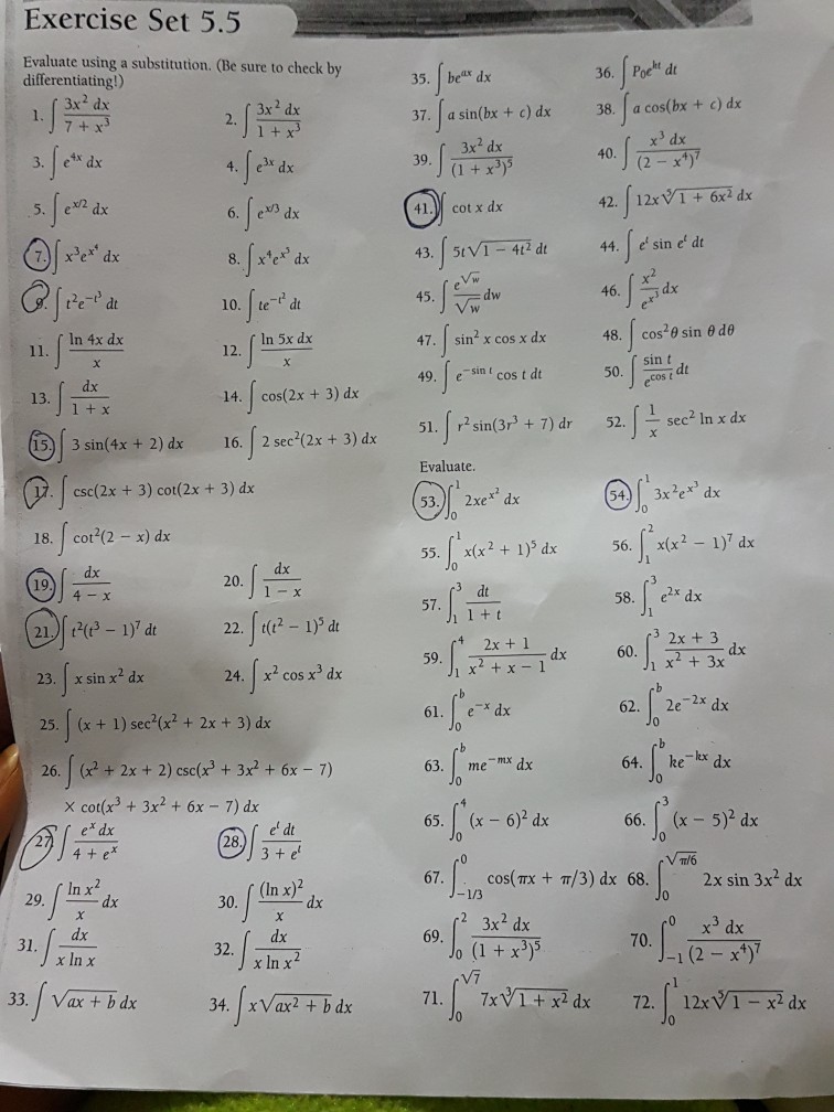 Solved Exercise Set 5.5 Evaluate using a substitution. (Be | Chegg.com