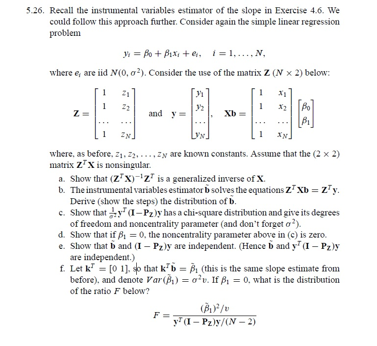 5.26. Recall the instrumental variables estimator of | Chegg.com
