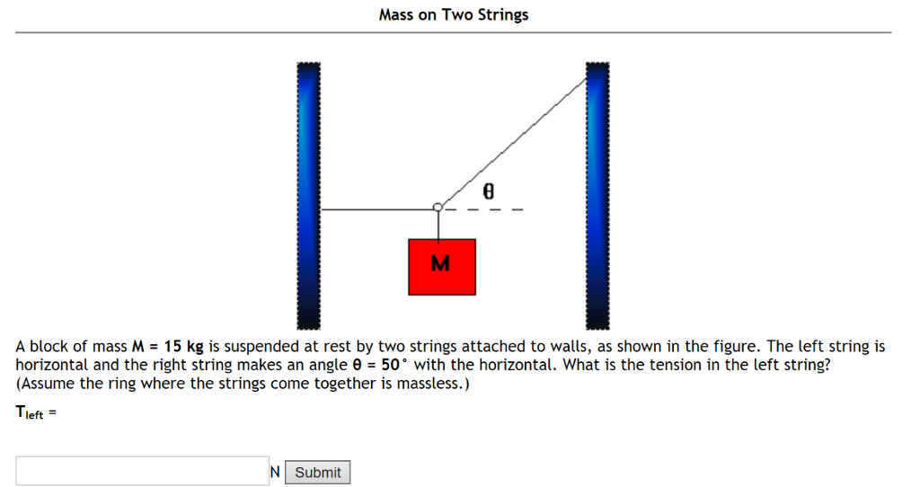 Solved Mass on Two Strings A block of mass M = 15 kg is | Chegg.com