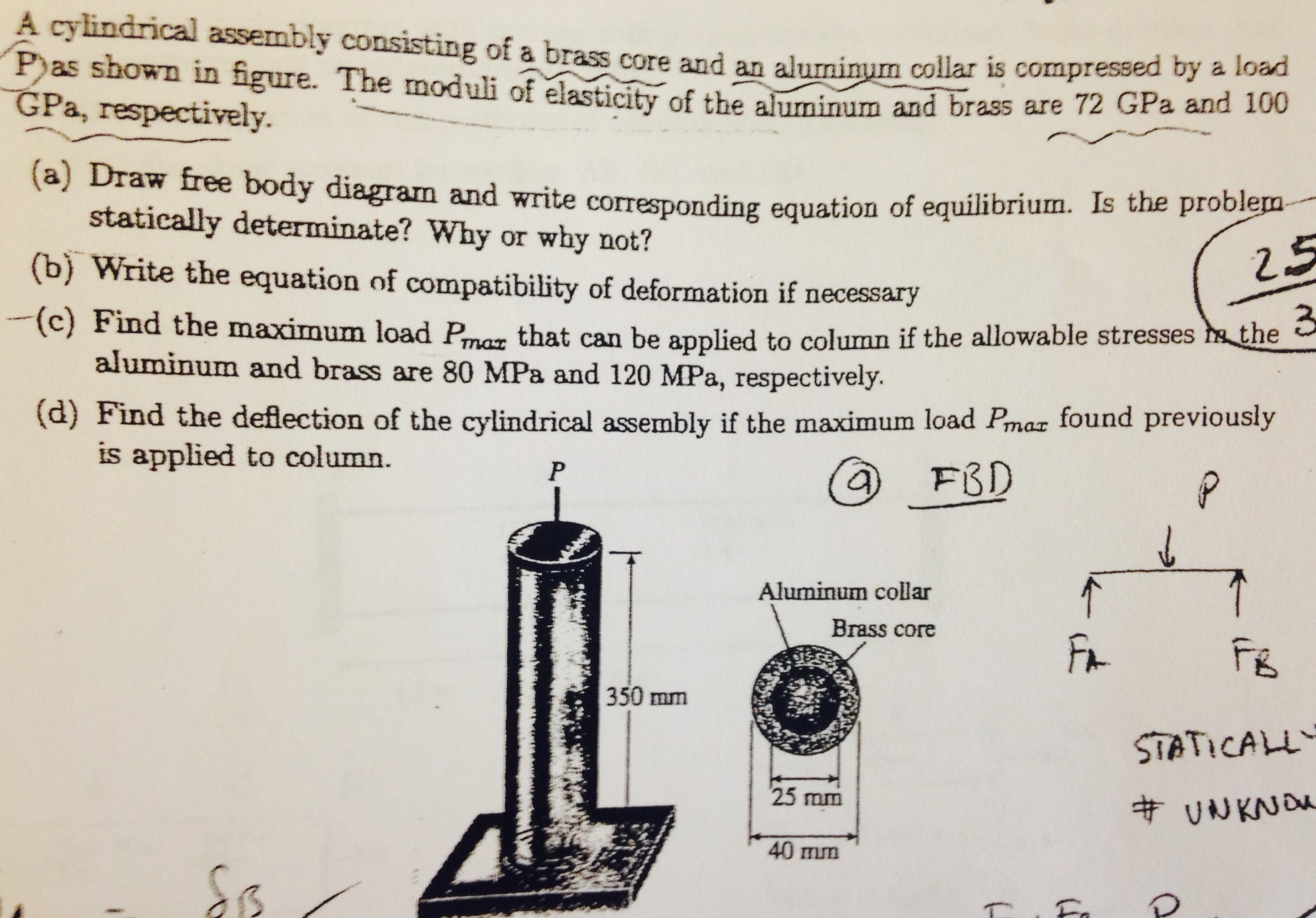 A cylindrical assembly consisting of a brass core and | Chegg.com