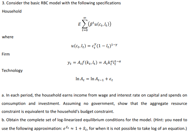 3. Consider the basic RBC model with the following | Chegg.com