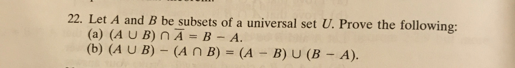 Solved 22. Let A and B be subsets of a universal set U. | Chegg.com