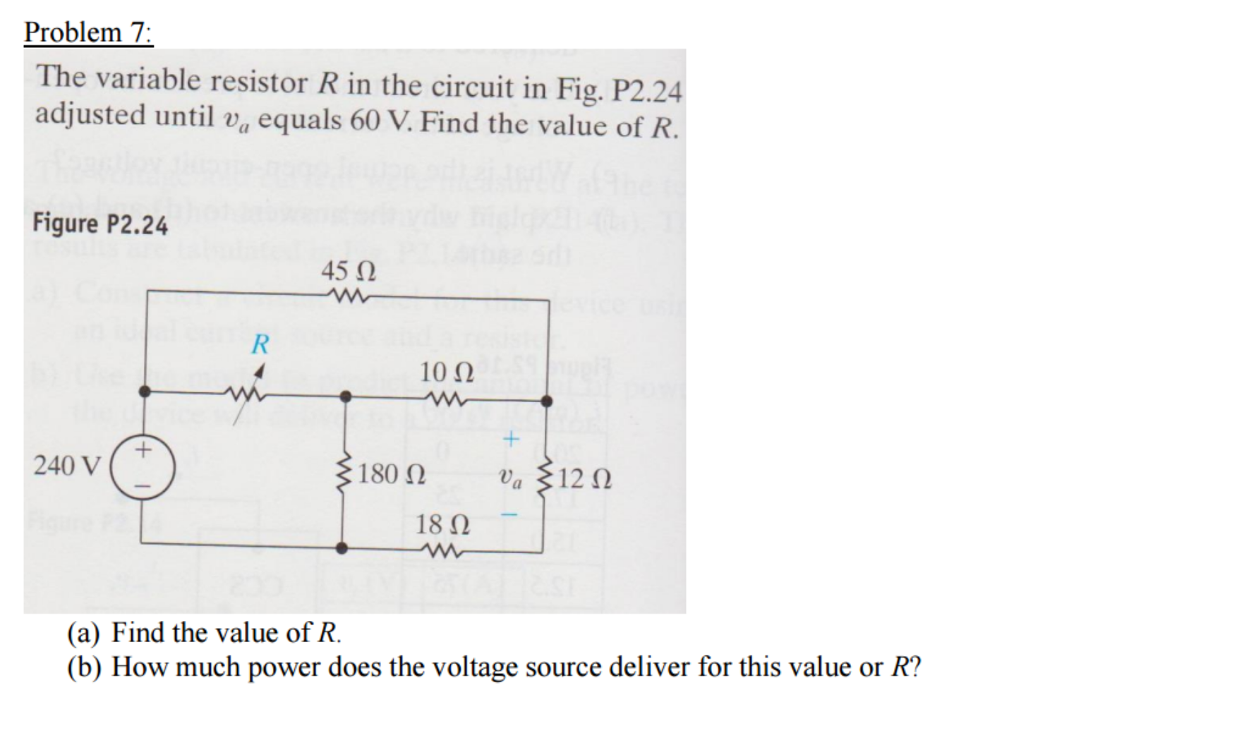Solved The variable resistor R in the circuit in Fig. P2.24 | Chegg.com