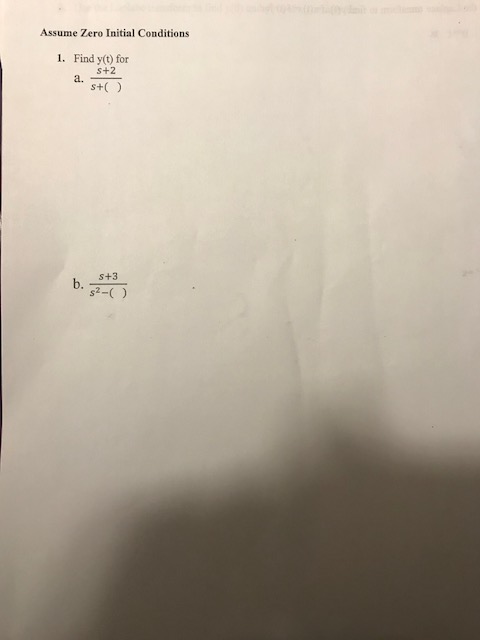 Solved Assume Zero Initial Conditions . Find y(t) for S+2 a. | Chegg.com