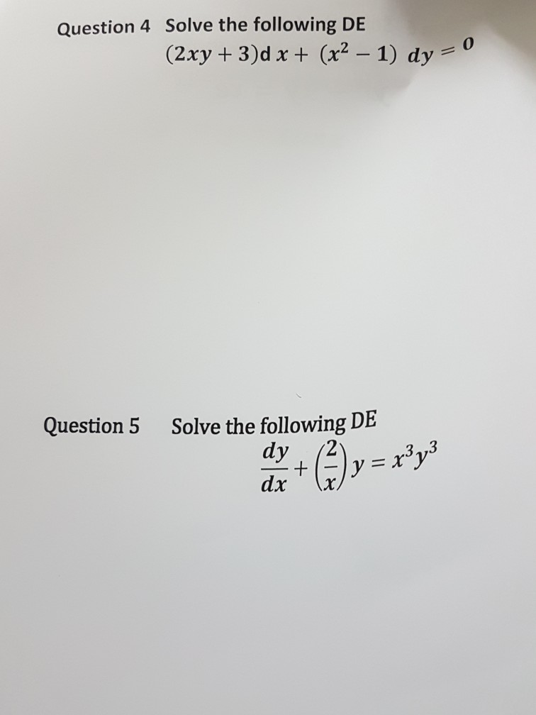 Solved Solve the following DE (2xy + 3) d x + (x^2 - 1) dy | Chegg.com