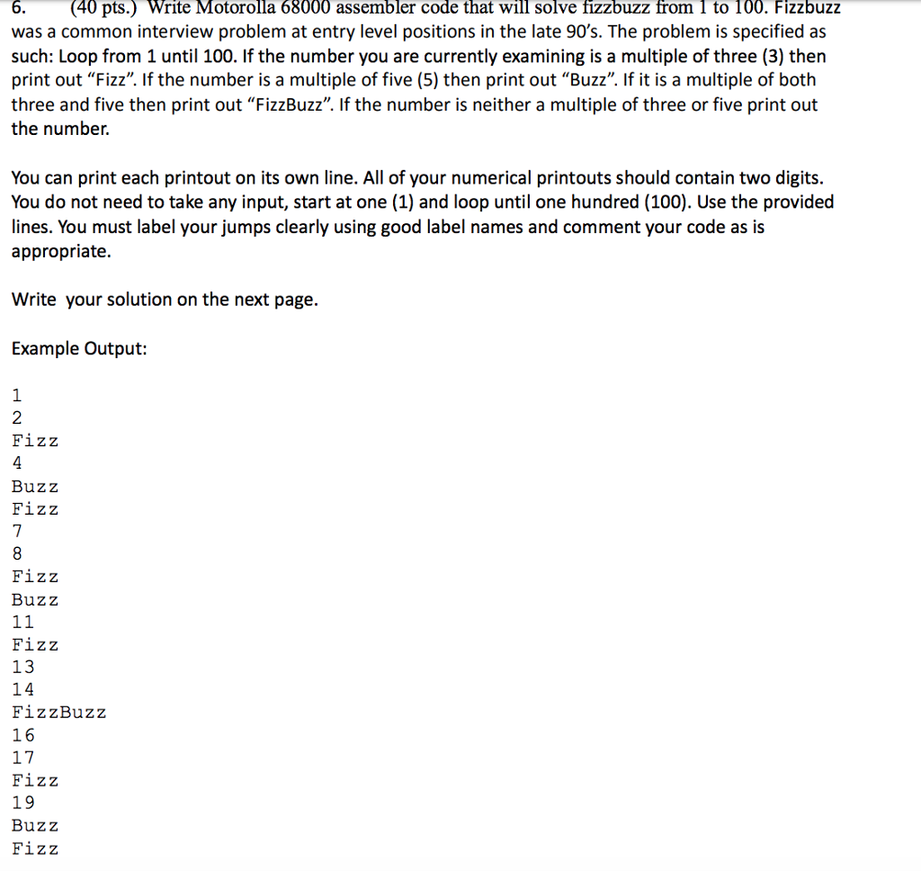 6. (40 pts.) Write Motorolla 68000 assembler code | Chegg.com
