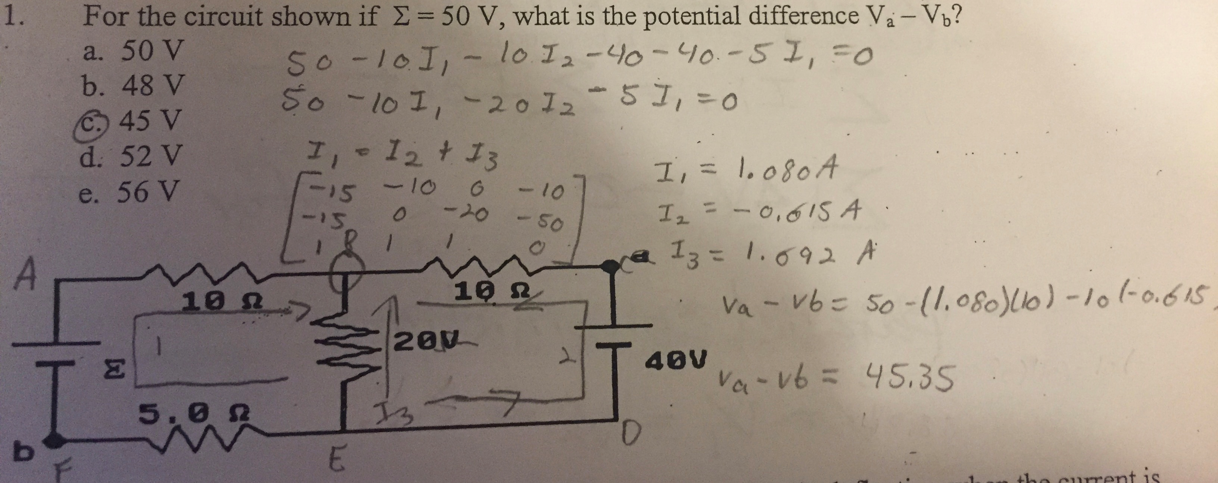 Solved For the circuit shown iff sum = 50 v what is the | Chegg.com