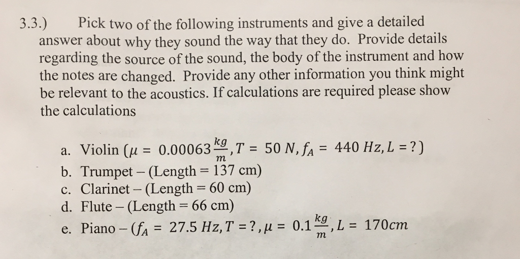 Solved Pick two of the following instruments and give a | Chegg.com