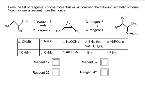 Solved From the list of reagents, choose those that will | Chegg.com