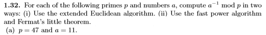 Solved 1.32. For each of the following primes p and numbers | Chegg.com