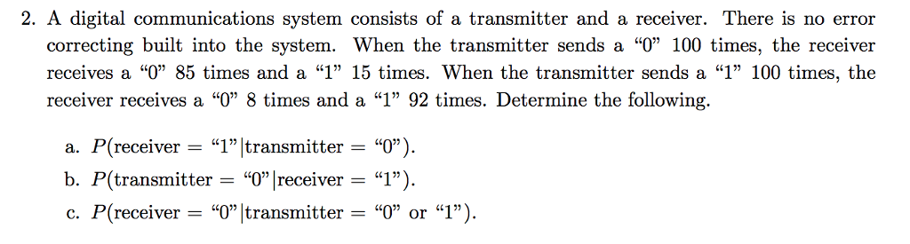 Solved 2. A digital communications system consists of a | Chegg.com