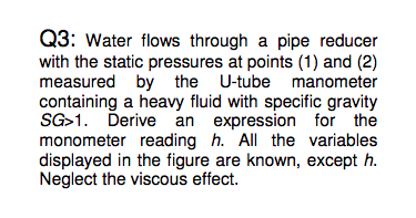 Solved Q3: Water flows through a pipe reducer with the | Chegg.com