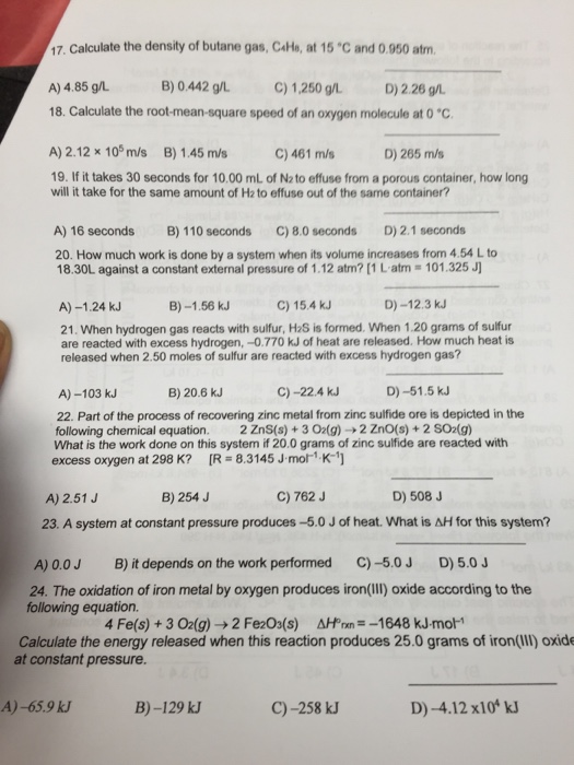 Solved Calculate the density of butane gas, C_4H_8, at 15 | Chegg.com