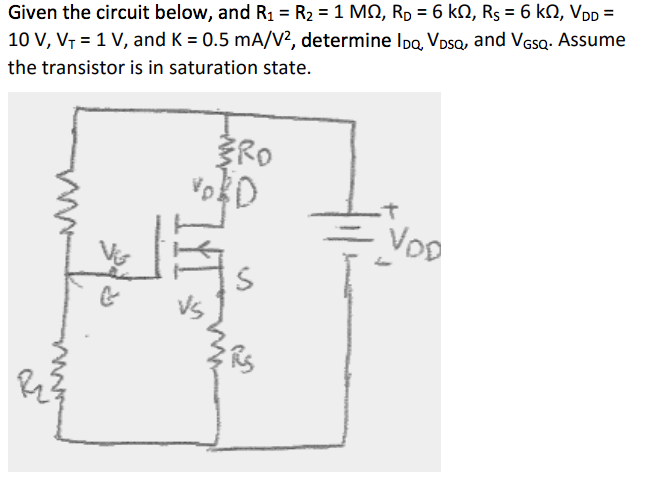 Solved Given the circuit below, and R1 = R2 = 1 MQ, RD-6 kQ, | Chegg.com