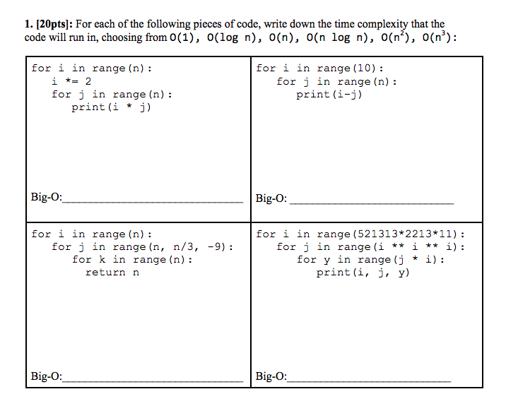 Solved 1. 120pts]: For each of the following pieces of code, | Chegg.com