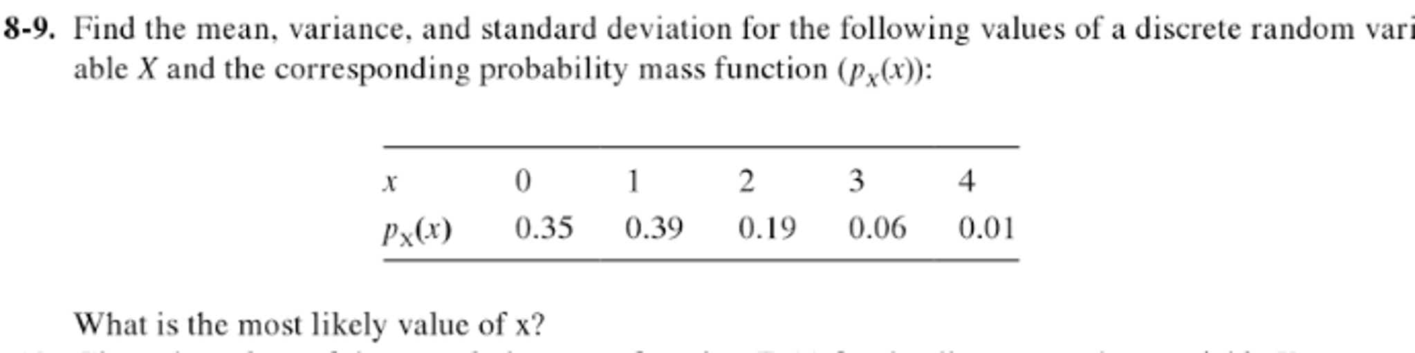 Solved Find the mean, variance and Stanadard deviation for | Chegg.com