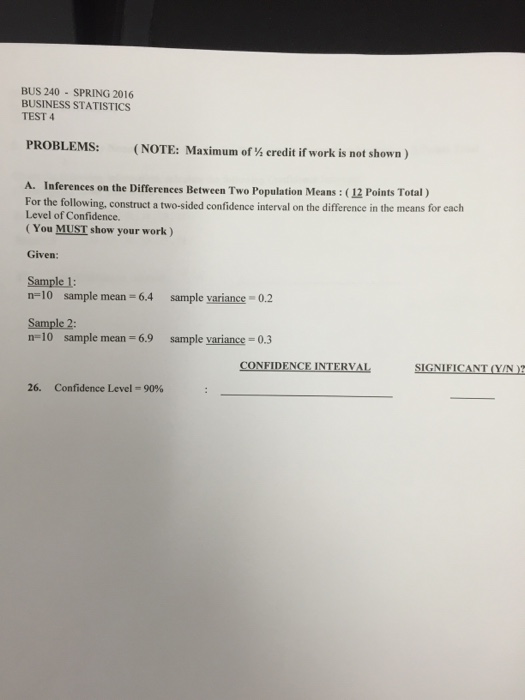 Solved Inferences on the Difference Between Two Population | Chegg.com