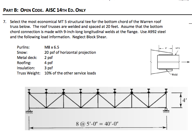 Solved Select the most economical MT 5 structural tee for | Chegg.com